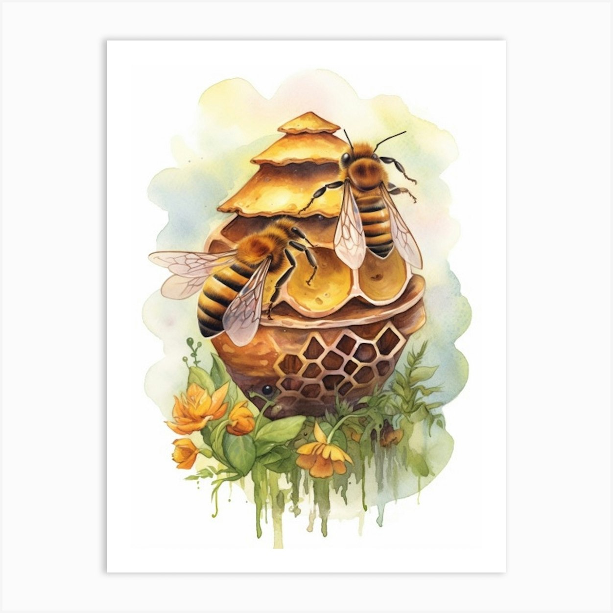 Honey Bee Mimic Bee Beehive Watercolour Illustration 3 Art Print by ...