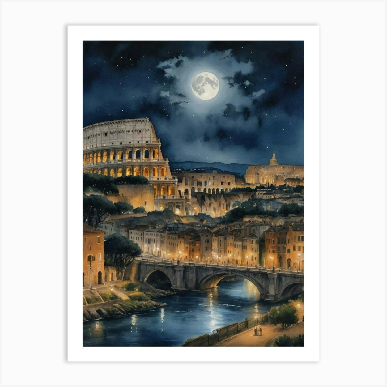 Eternal City's Nighttime Majesty * Colosseum's Lunar Embrace * Rome's ...