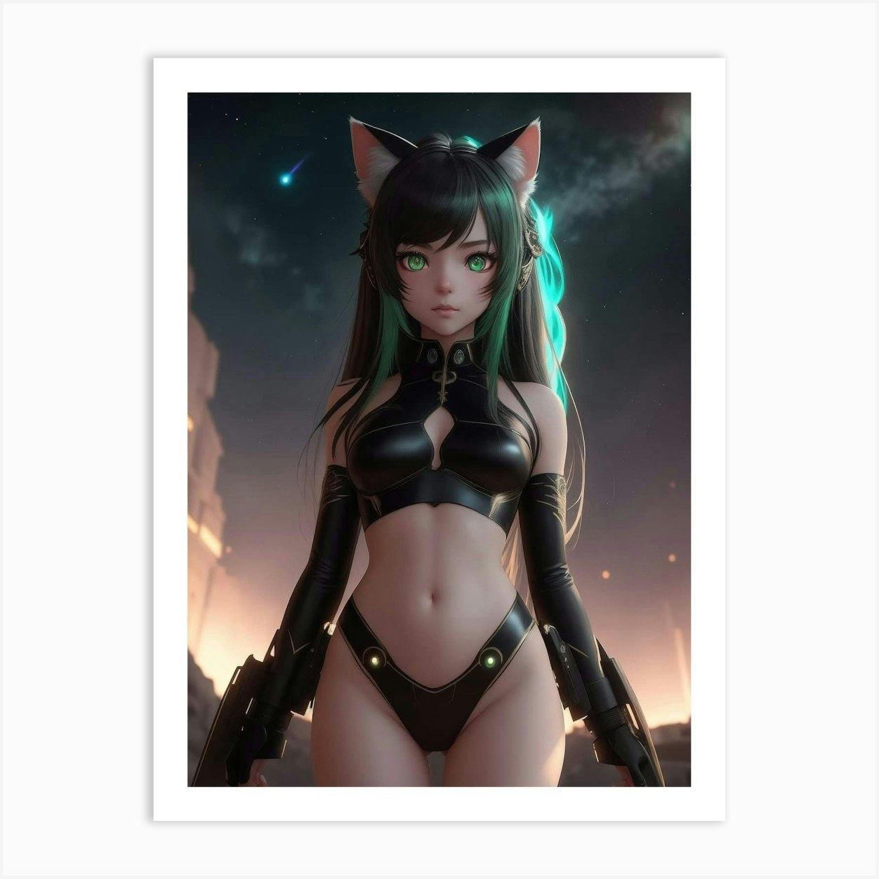 Anime Sexy Cat Art Print By The Digital Emporium Fy