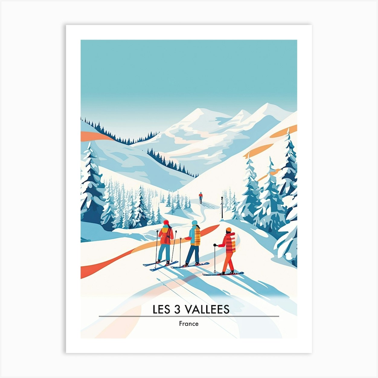 Les 3 Vallees France, Ski Resort Poster Illustration 3 Art Print by Piste Posters - Fy