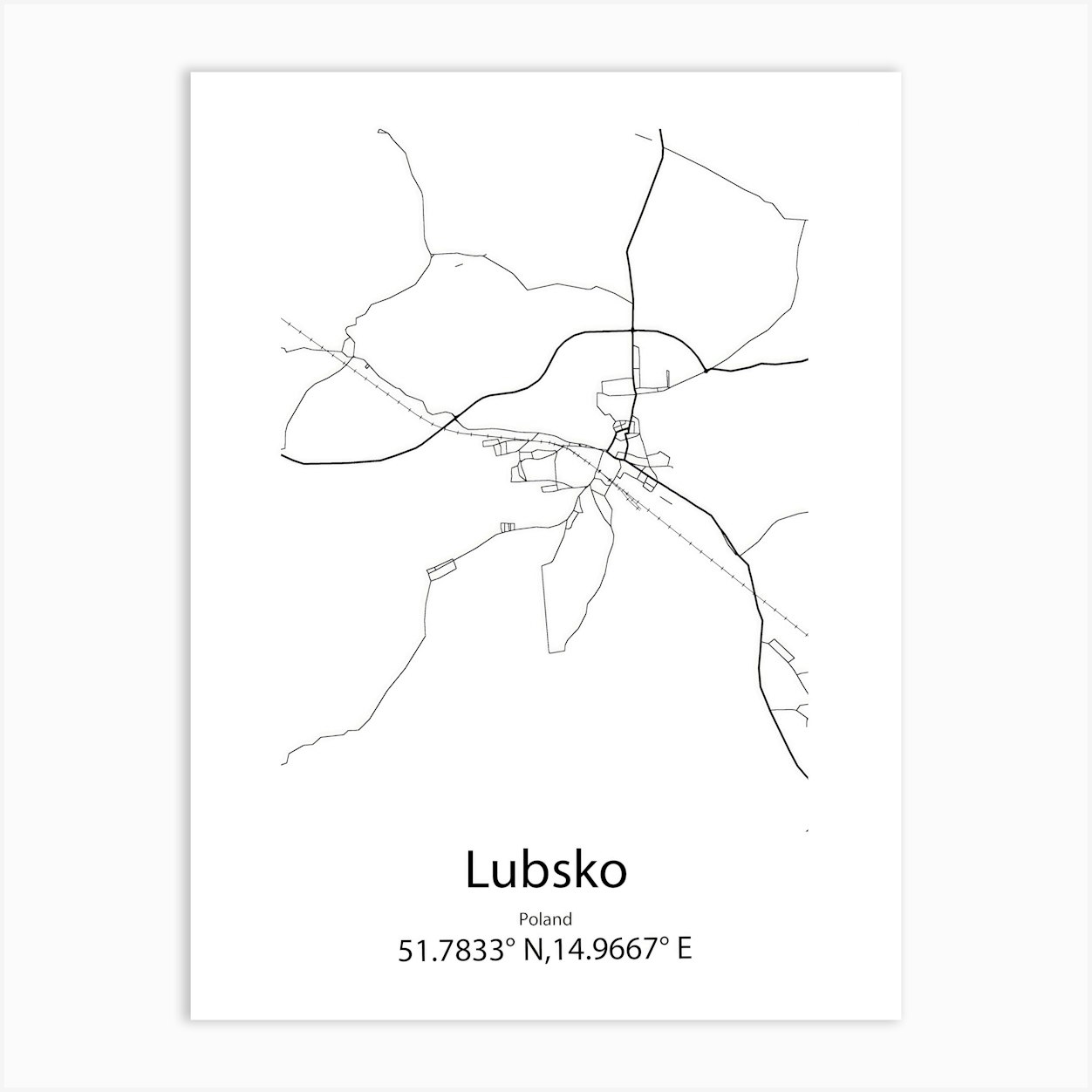 Lubsko,Poland Minimalist Map Art Print by Kamluu - Fy