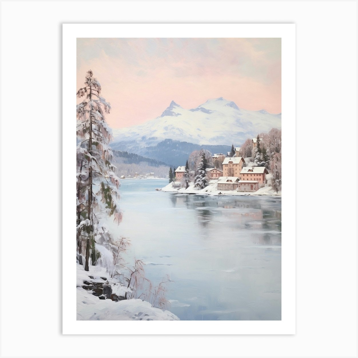 Dreamy Winter Painting St Moritz Switzerland 4 Art Print by Bon Hiver Prints - Fy