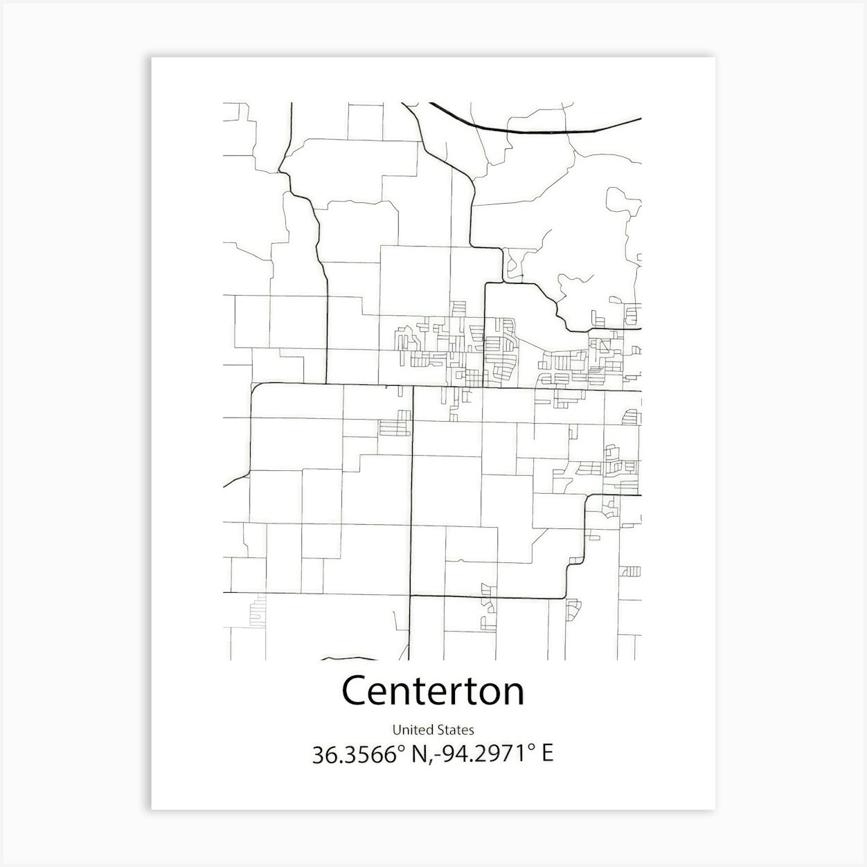 Centerton,United States Minimalist Map Art Print by Kamluu - Fy