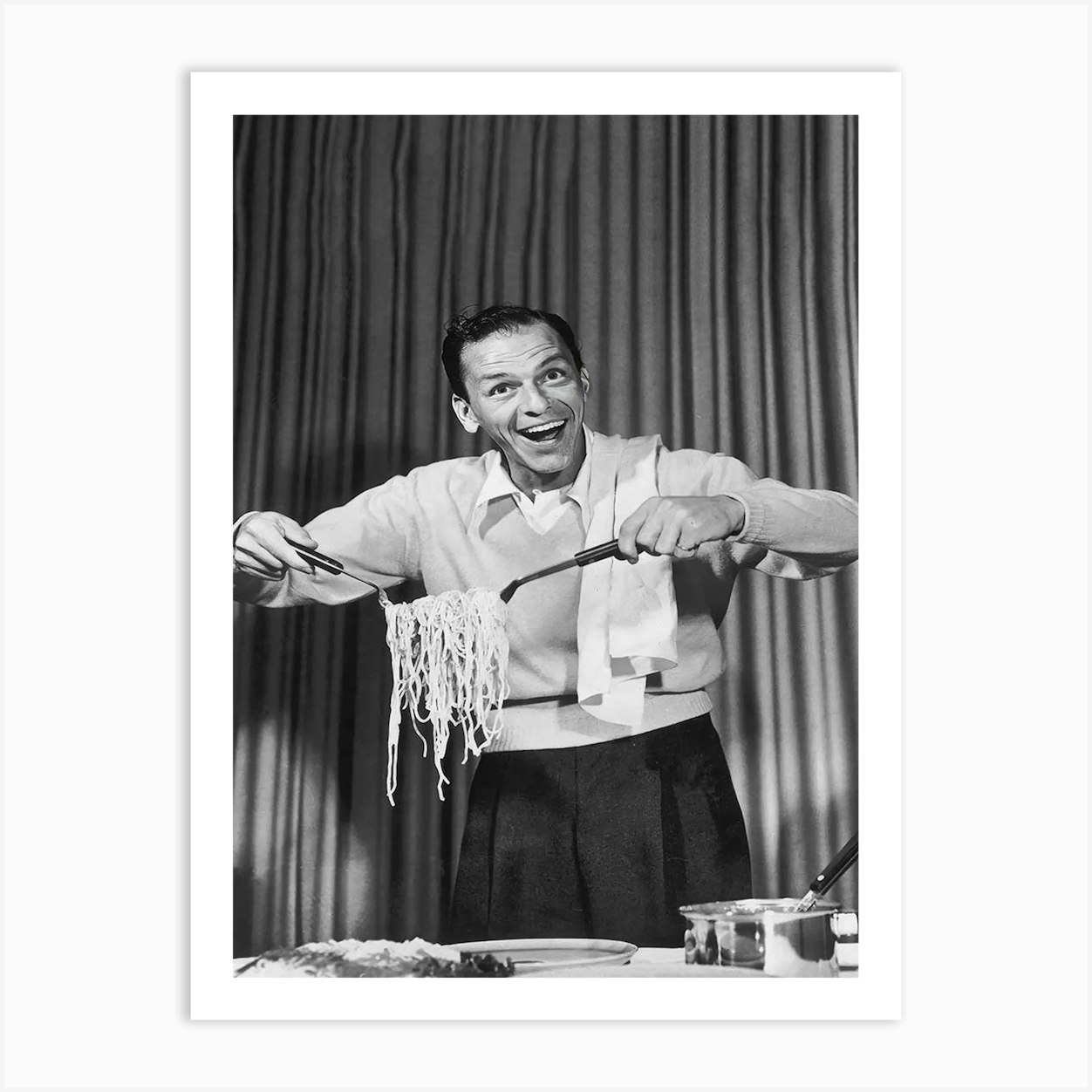 Vintage Black And White Frank Sinatra Eating Spaghetti Art Print by ...
