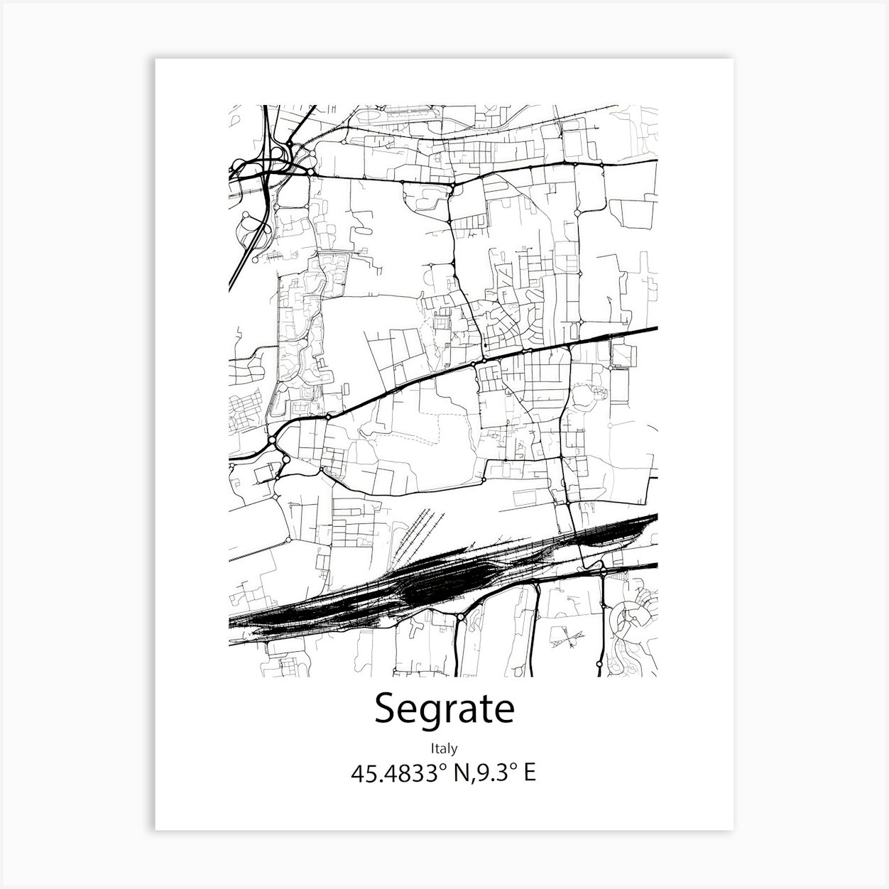 Segrate,Italy Minimalist Map Art Print by Kamluu - Fy