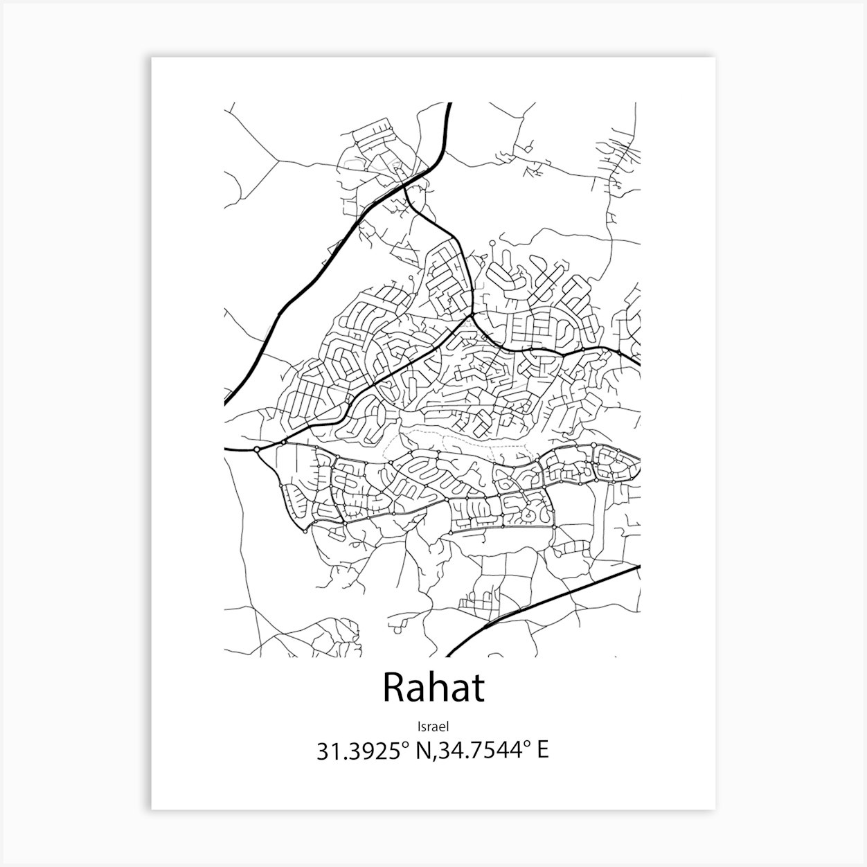 Rahat,Israel Minimalist Map Art Print by Kamluu - Fy