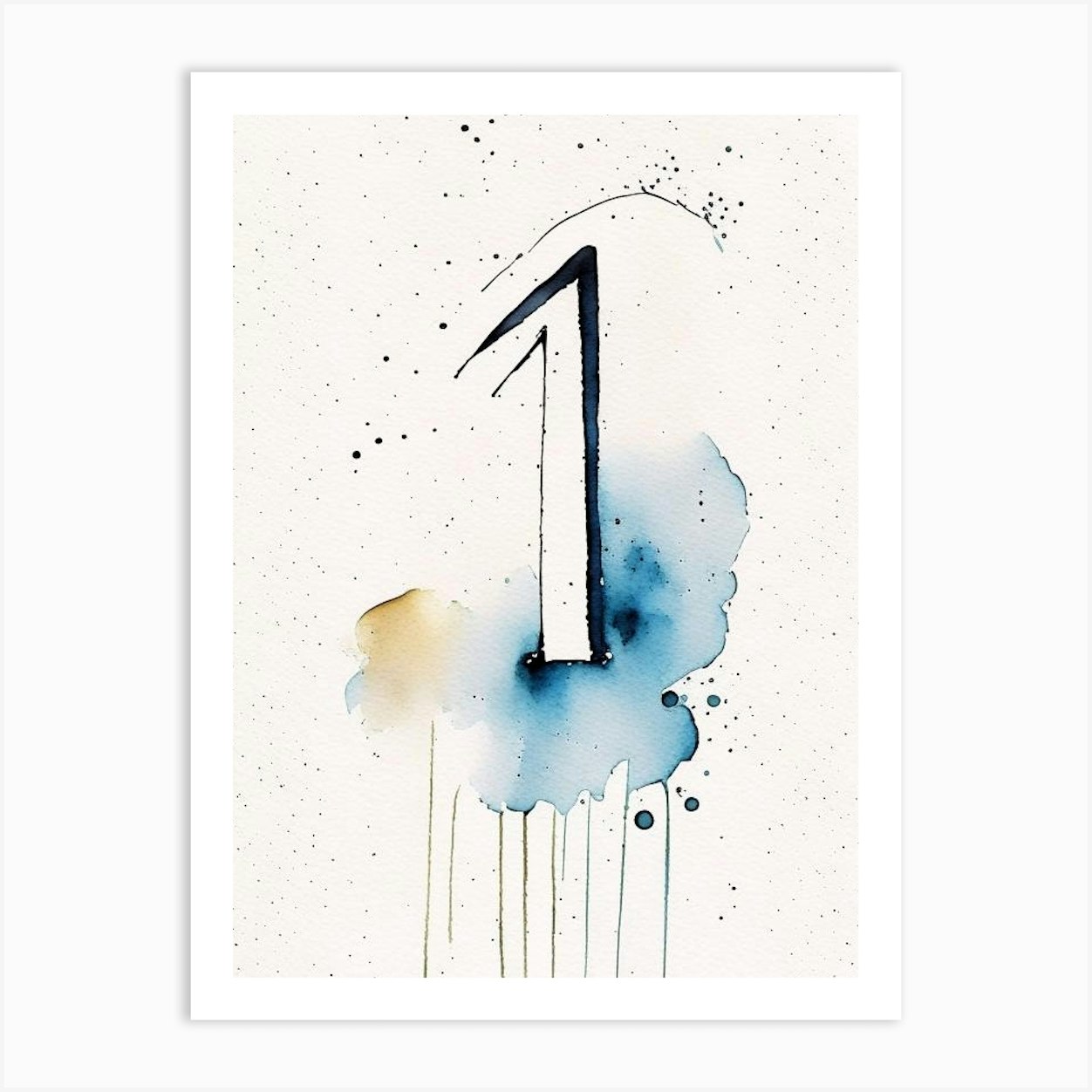 1, Number, Education Minimalist Watercolour 2 Art Print by Artful ABCs - Fy