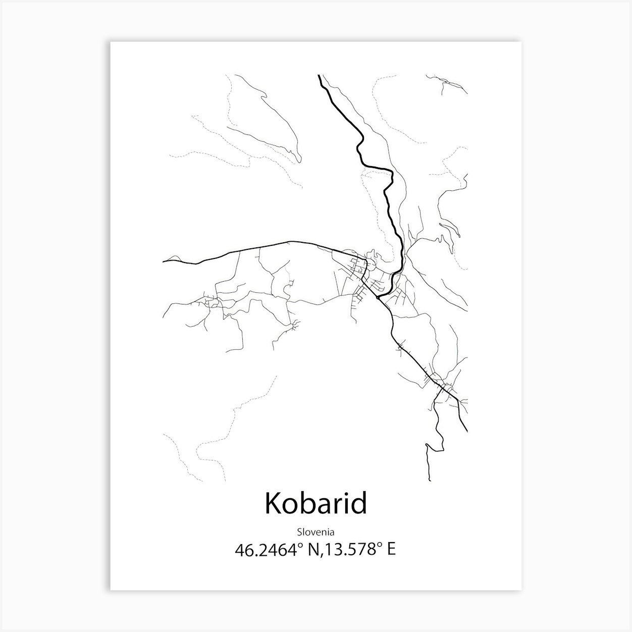 Kobarid,Slovenia Minimalist Map Art Print by Kamluu - Fy