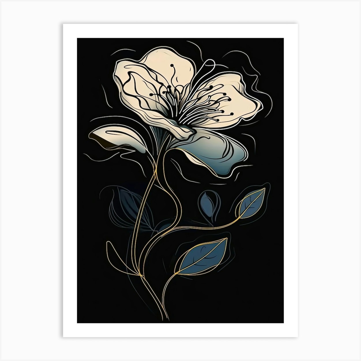 Lilies Line Art Flowers Illustration Neutral 9 Art Print by Fusion ...