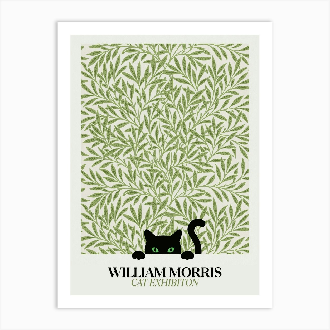 William Morris Peekaboo Cat Flower Botanical Art Print by elfy art - Fy
