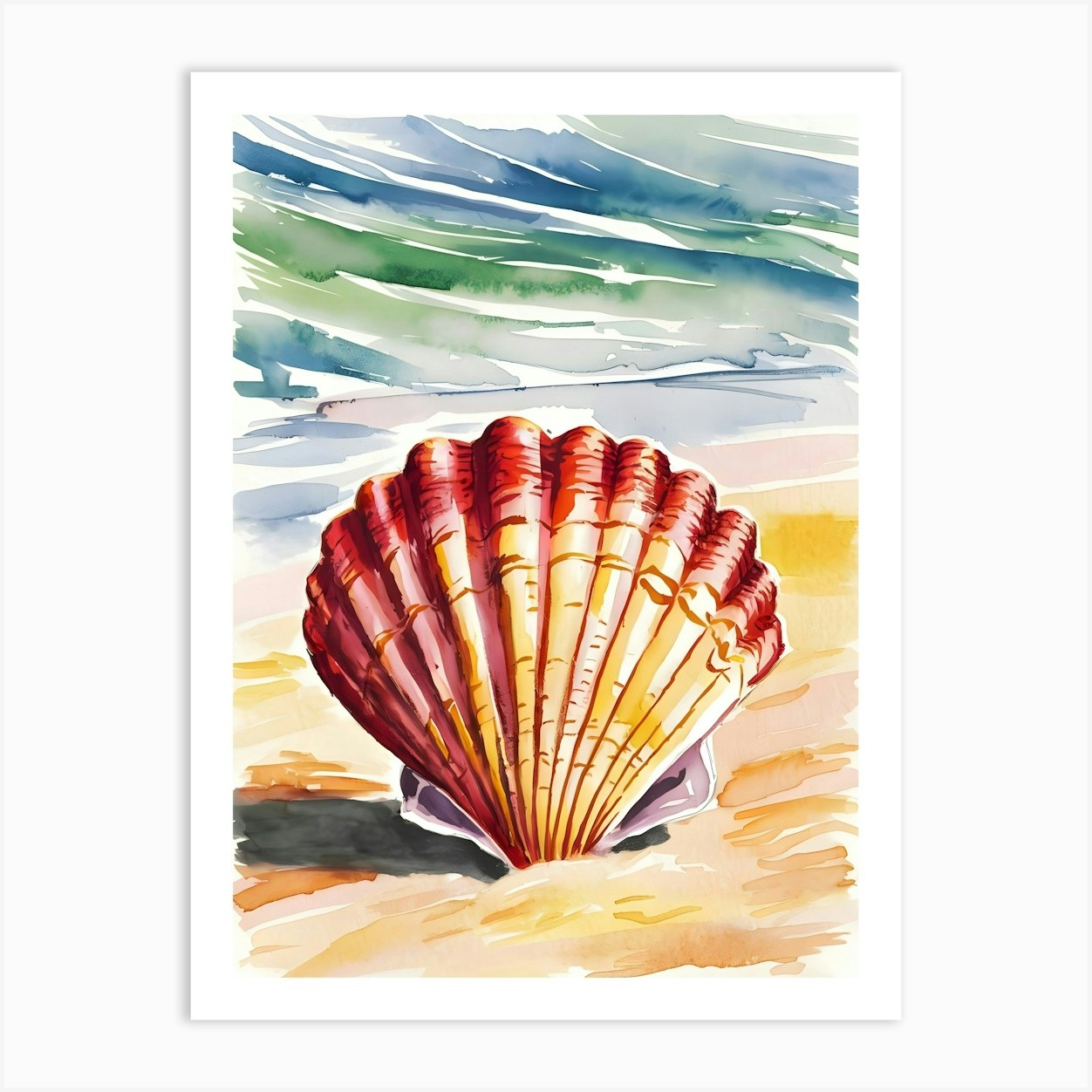 Watercolor Sea Shell On The Beach Art Print by Dackshina Migara - Fy