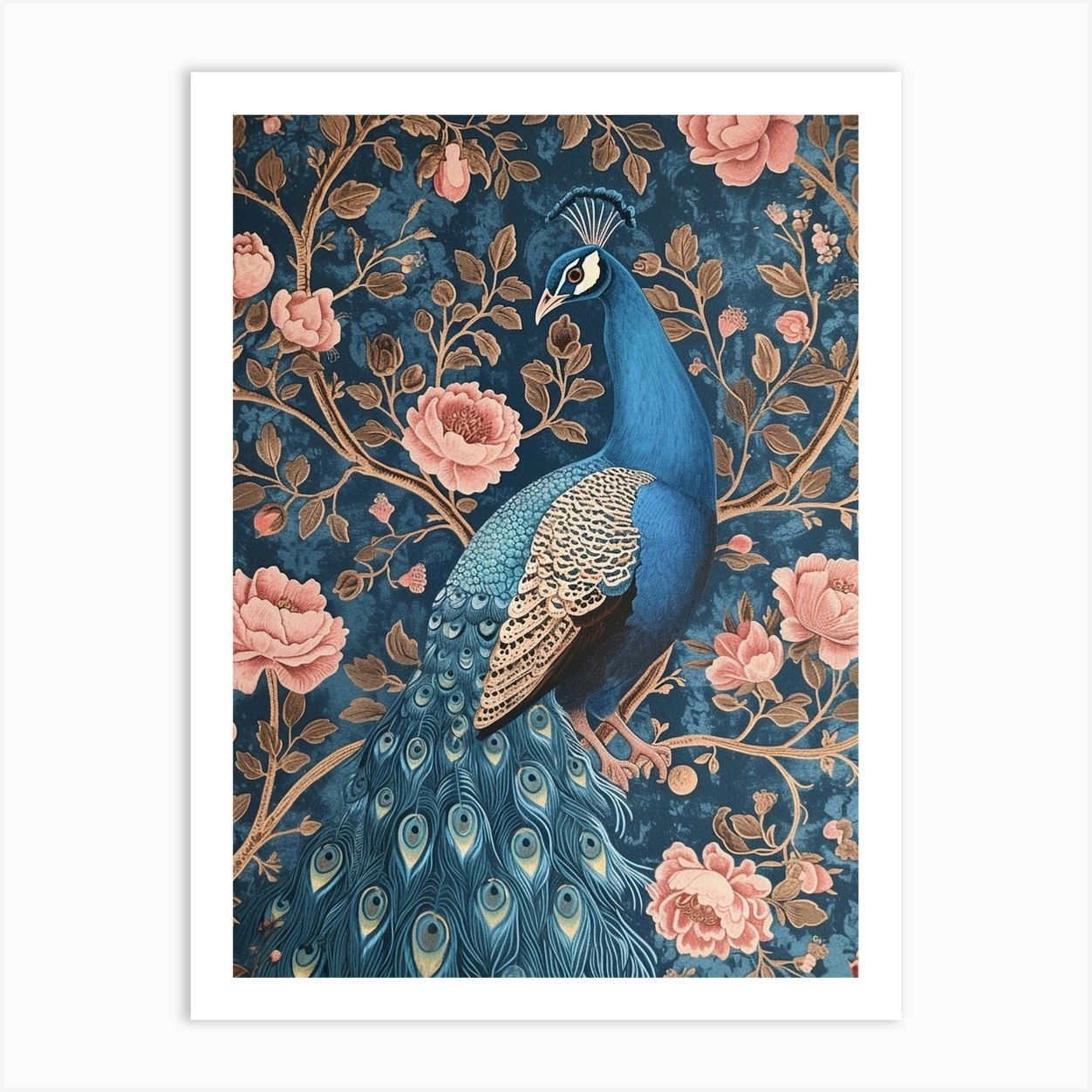 Floral Vintage Peacock Wallpaper Style 2 Art Print by Featherline - Fy