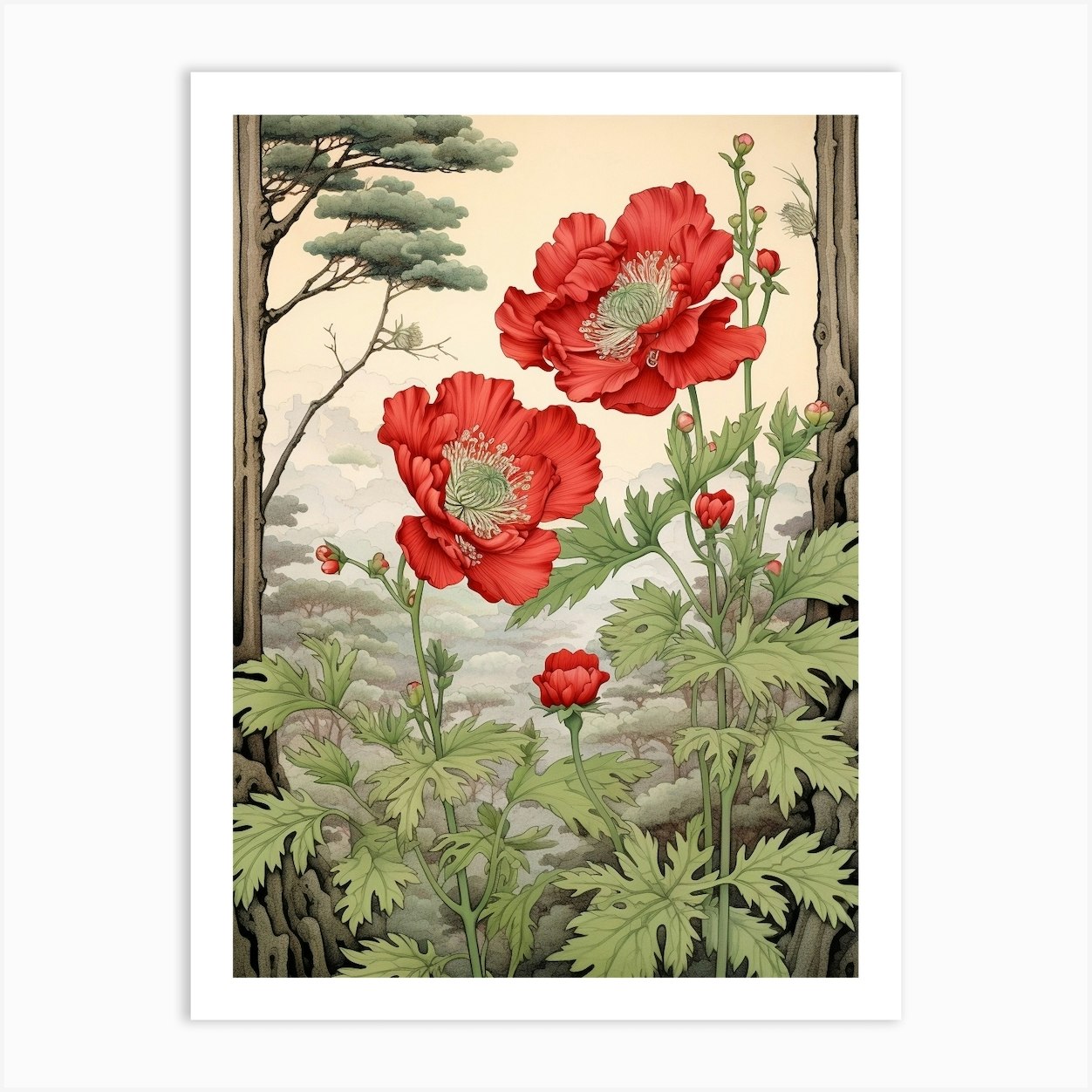 Botan Peony 2 Japanese Botanical Illustration Art Print by Botanic ...