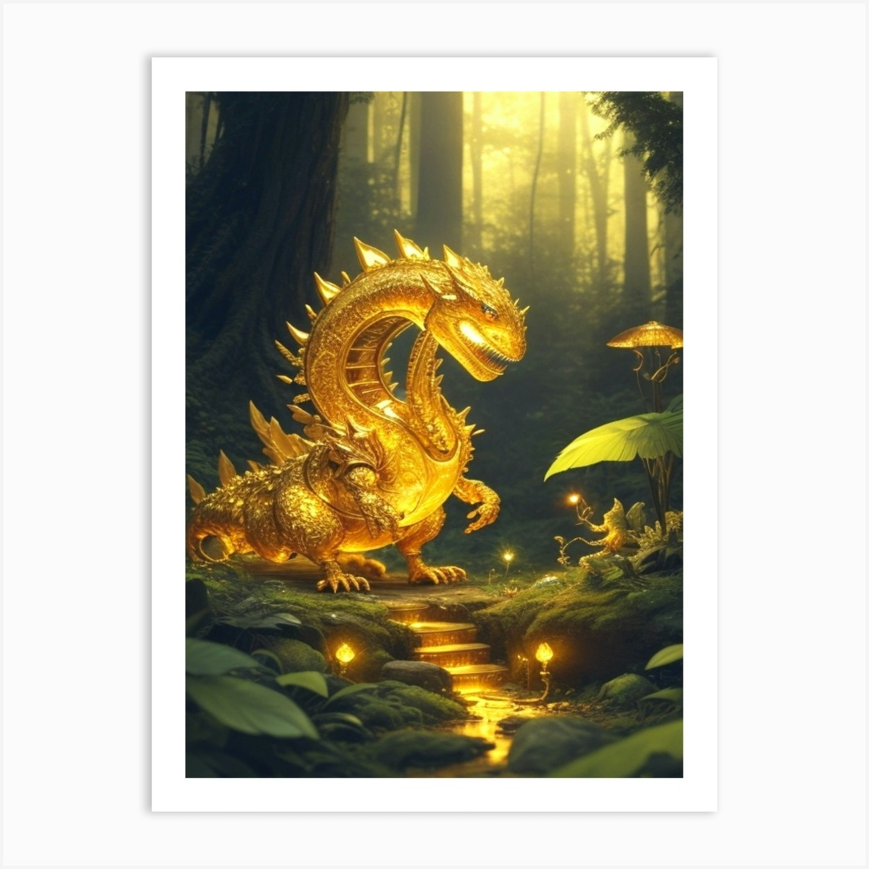 Golden Dragon In The Forest 1 Art Print by Genky - Fy