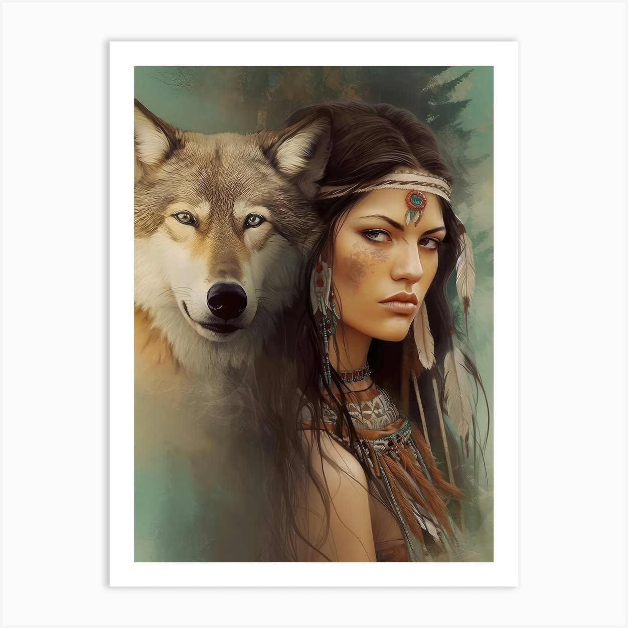 MusKogee Creek Native American Woman With A Wolf 1 Art Print by ...