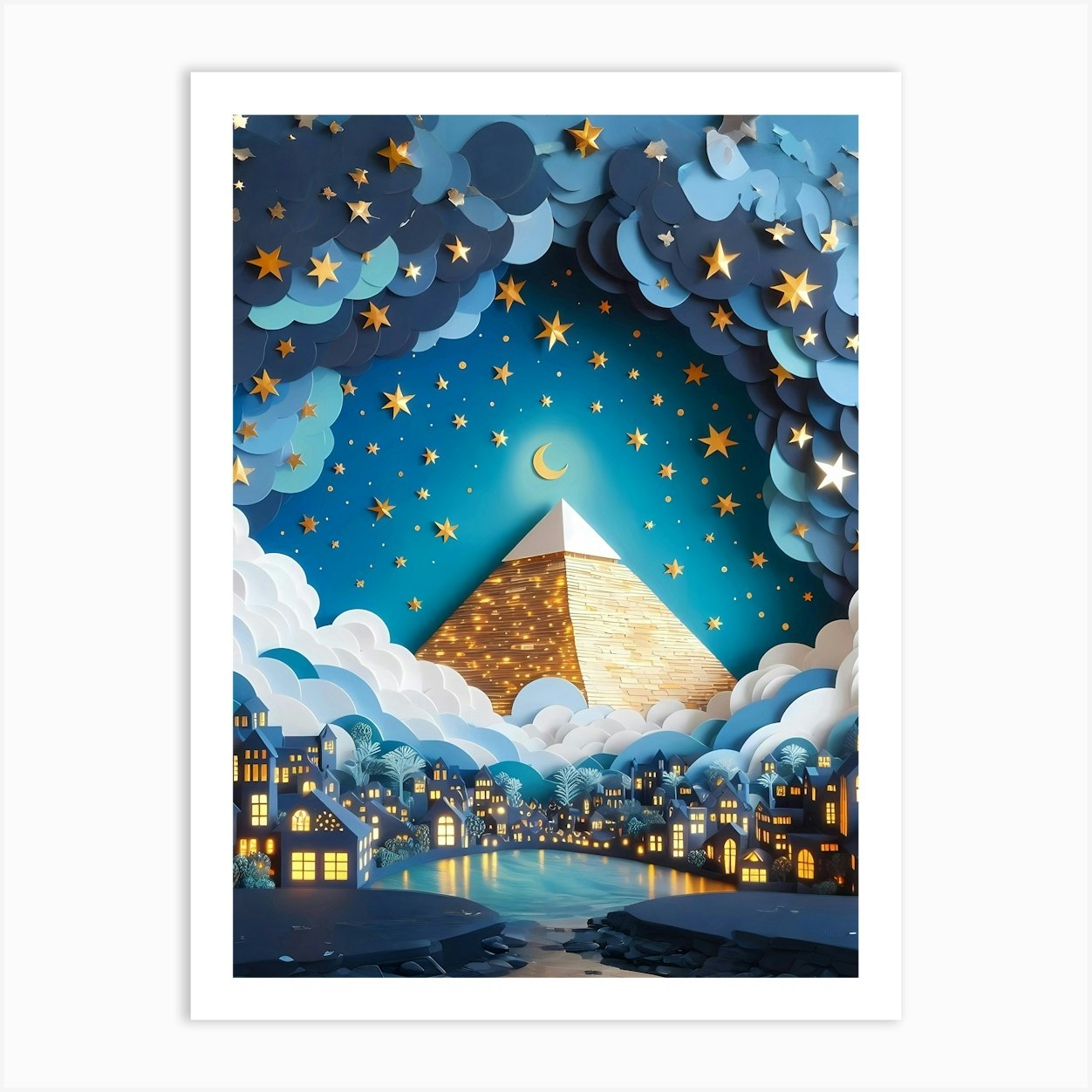 Paper Cut Great Pyramid of Giza Art Print by AB STORES - Fy