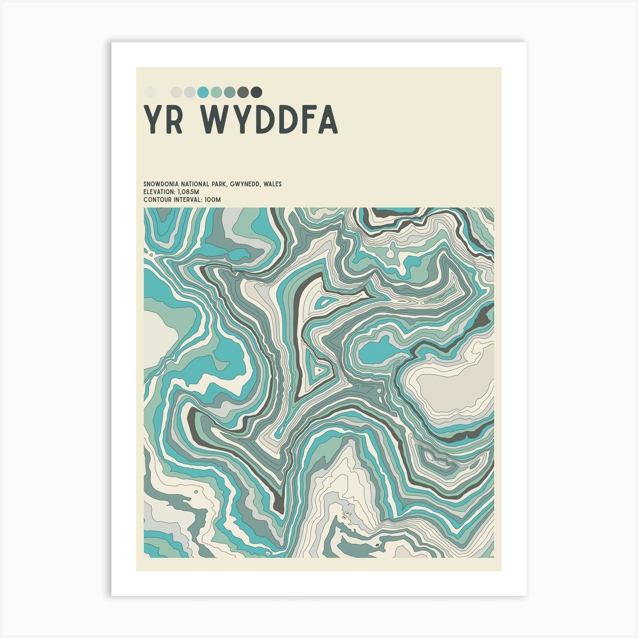 Yr Wyddfa Snowdon Wales Topographic Contour Map Art Print By Counter Colour Fy 
