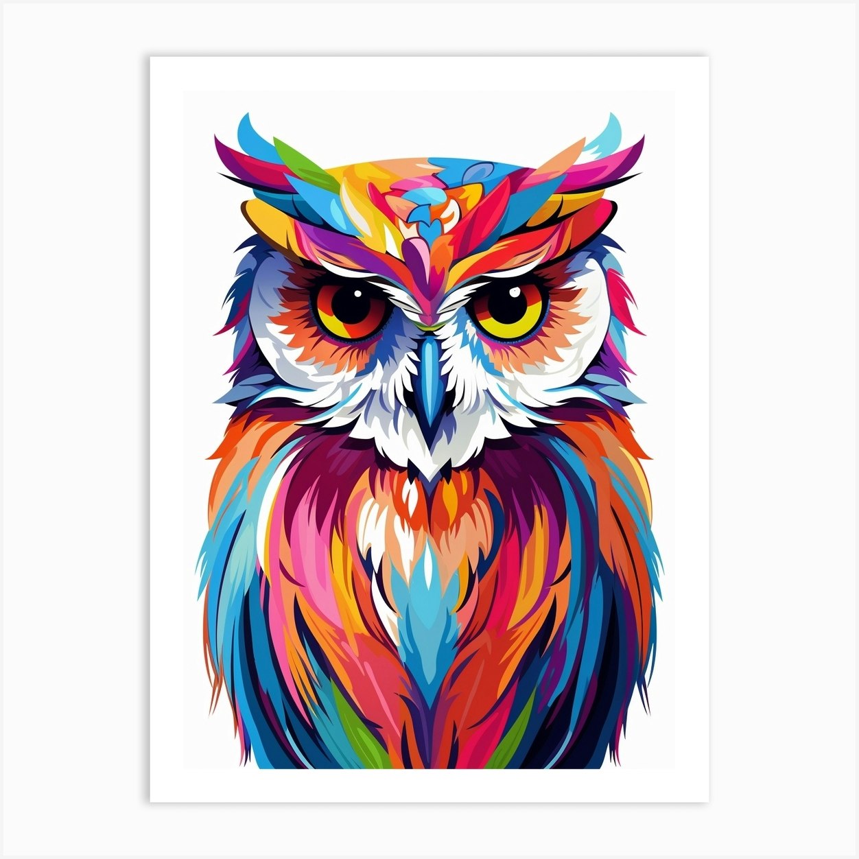 Colourful Geometric Bird Eastern Screech Owl Art Print by Feathered ...