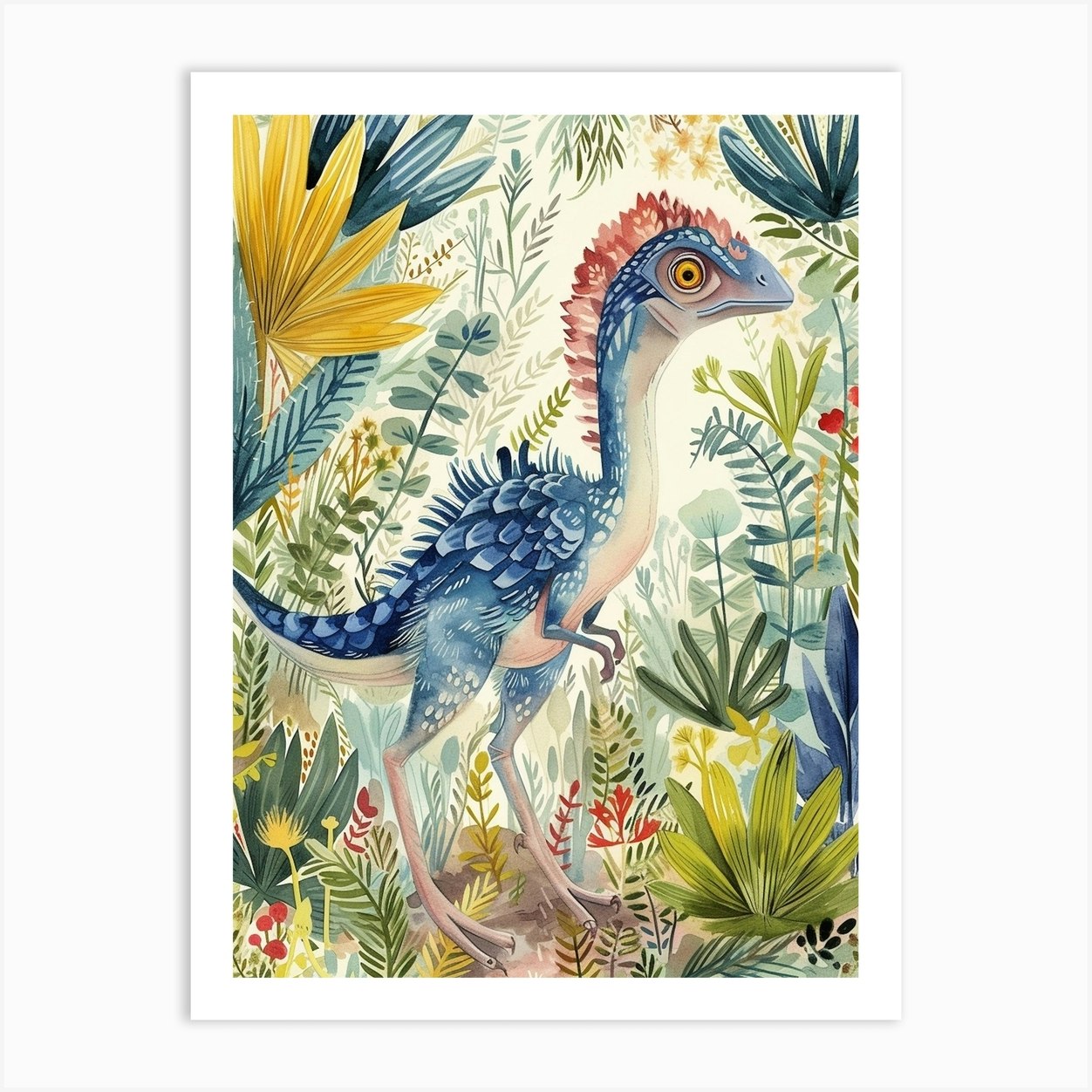 Watercolour Microraptor Dinosaur In The Plants 2 Art Print by Dino ...