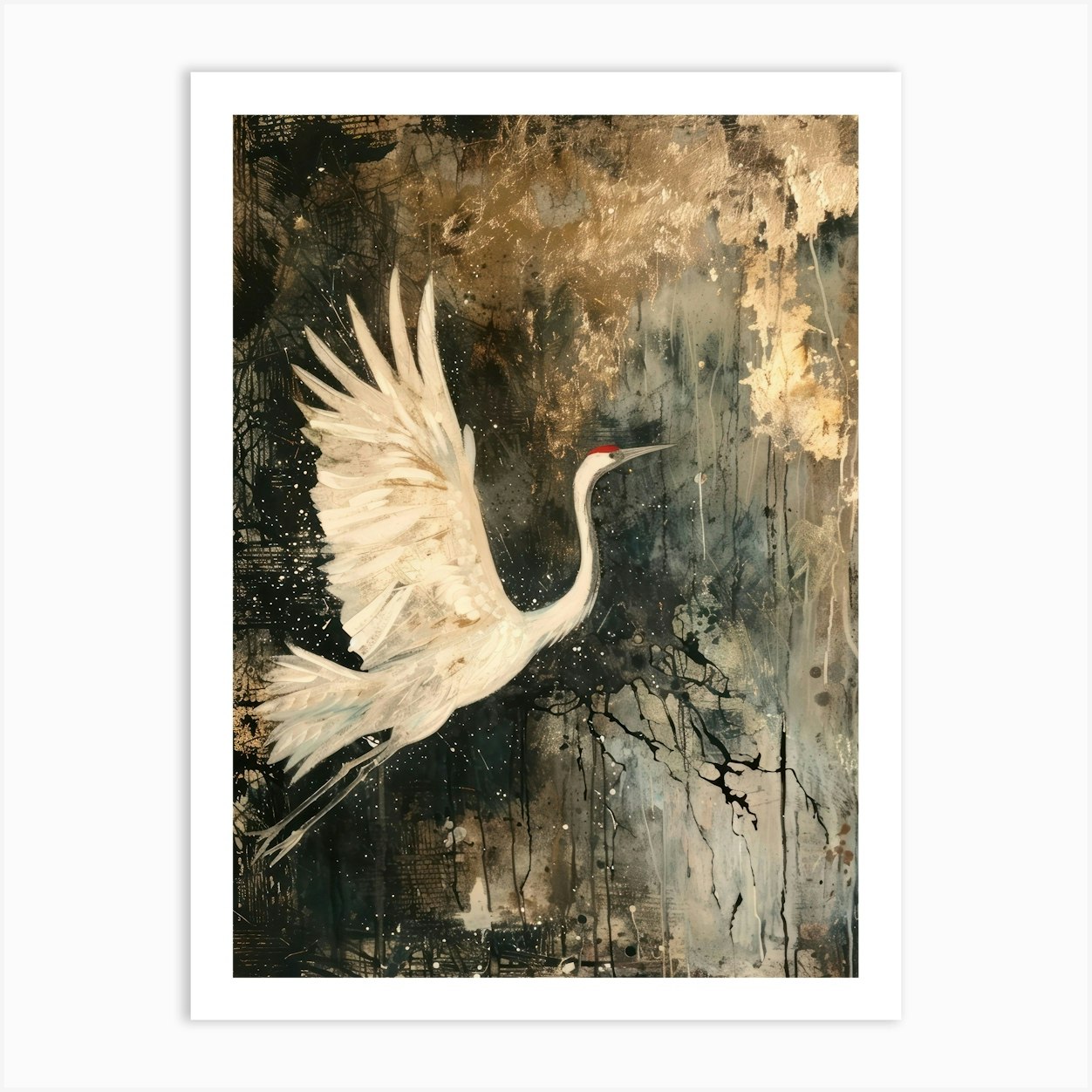Flying Crane Effect Collage 2 Art Print by Tropic of Eden - Fy