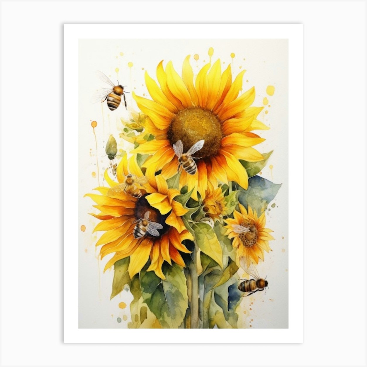 Beehive With Sunflower Watercolour Illustration 3 Art Print by Flora ...