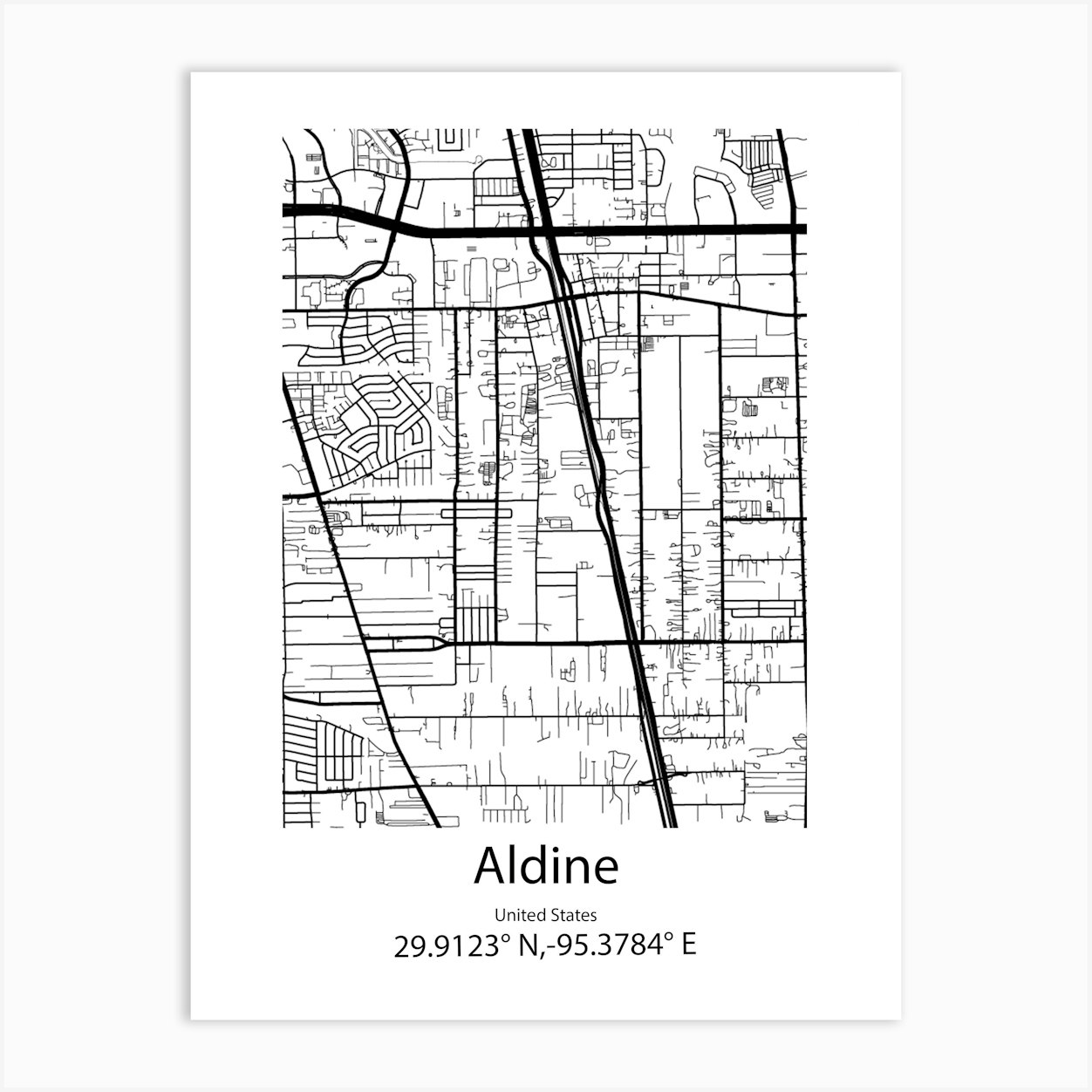 Aldine,United States Minimalist Map Art Print by Kamluu - Fy