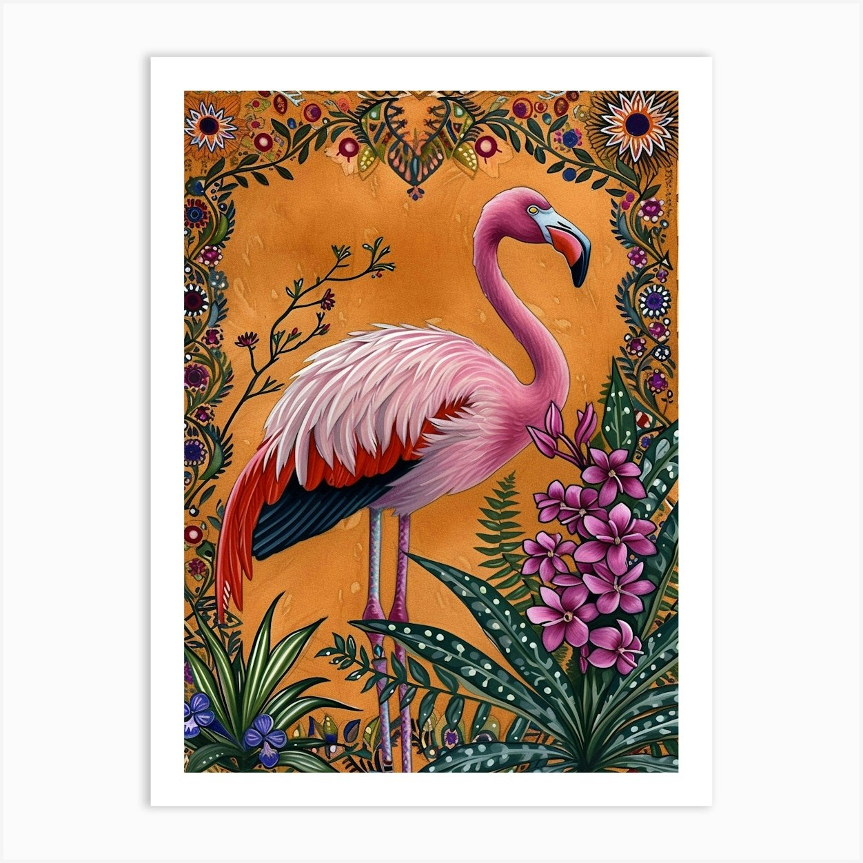 Greater Flamingo And Oleander Boho Print 4 Art Print by Flamingo Flair - Fy