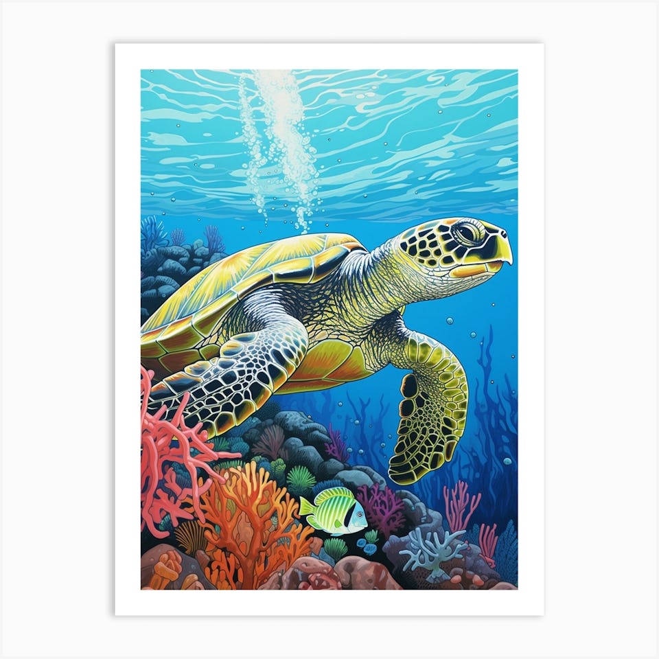 Sea Turtle Exploring The Ocean 3 Canvas Print by Marine Masterpieces - Fy