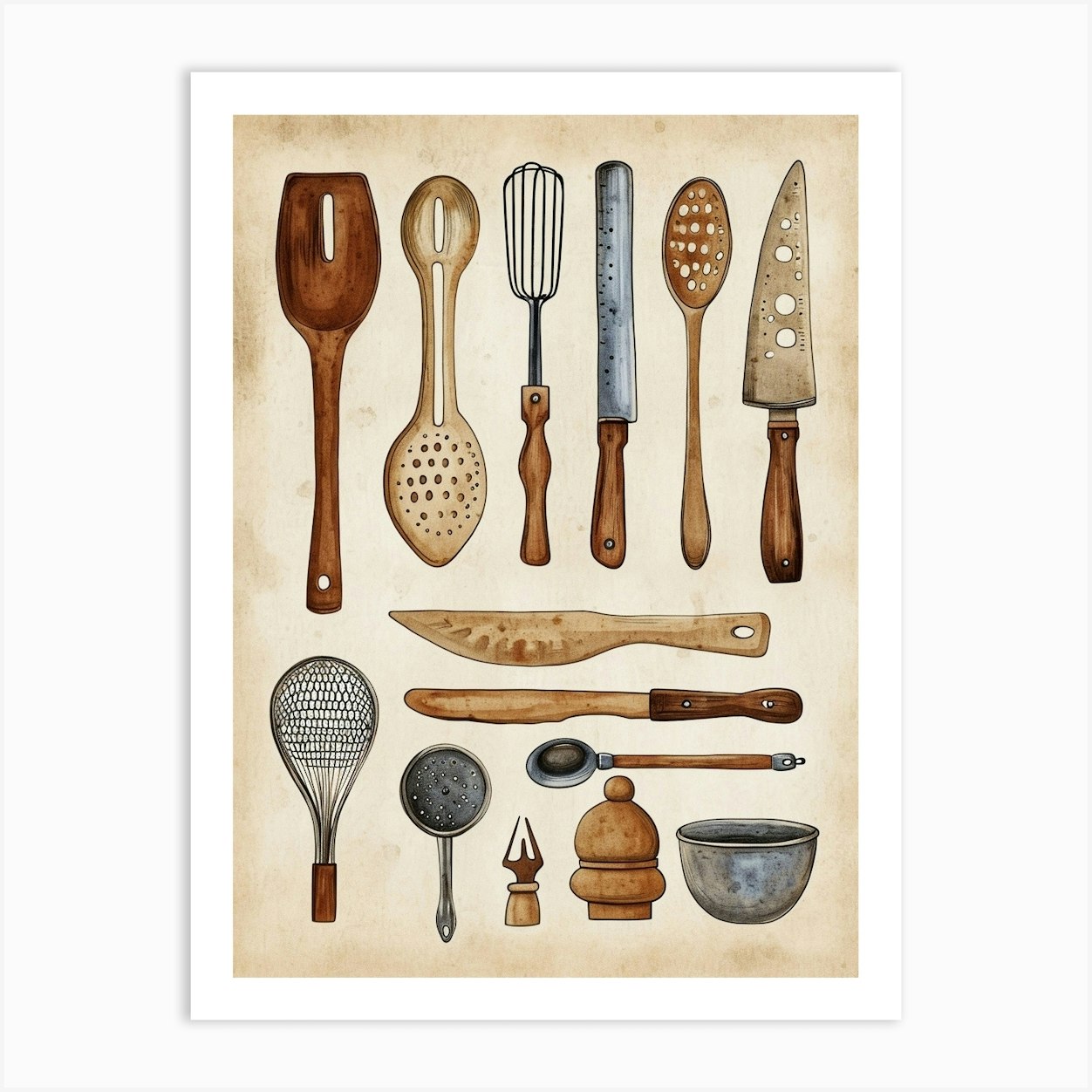 Vintage Kitchen Utensils Illustration 2 Art Print by Artful Appetite - Fy
