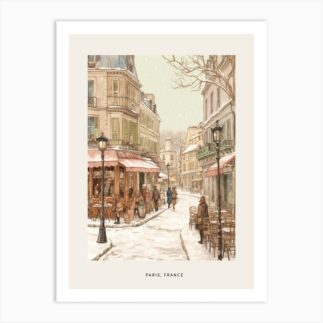 Vintage Winter Poster Paris France 7 Art Print by Bon Hiver Prints - Fy