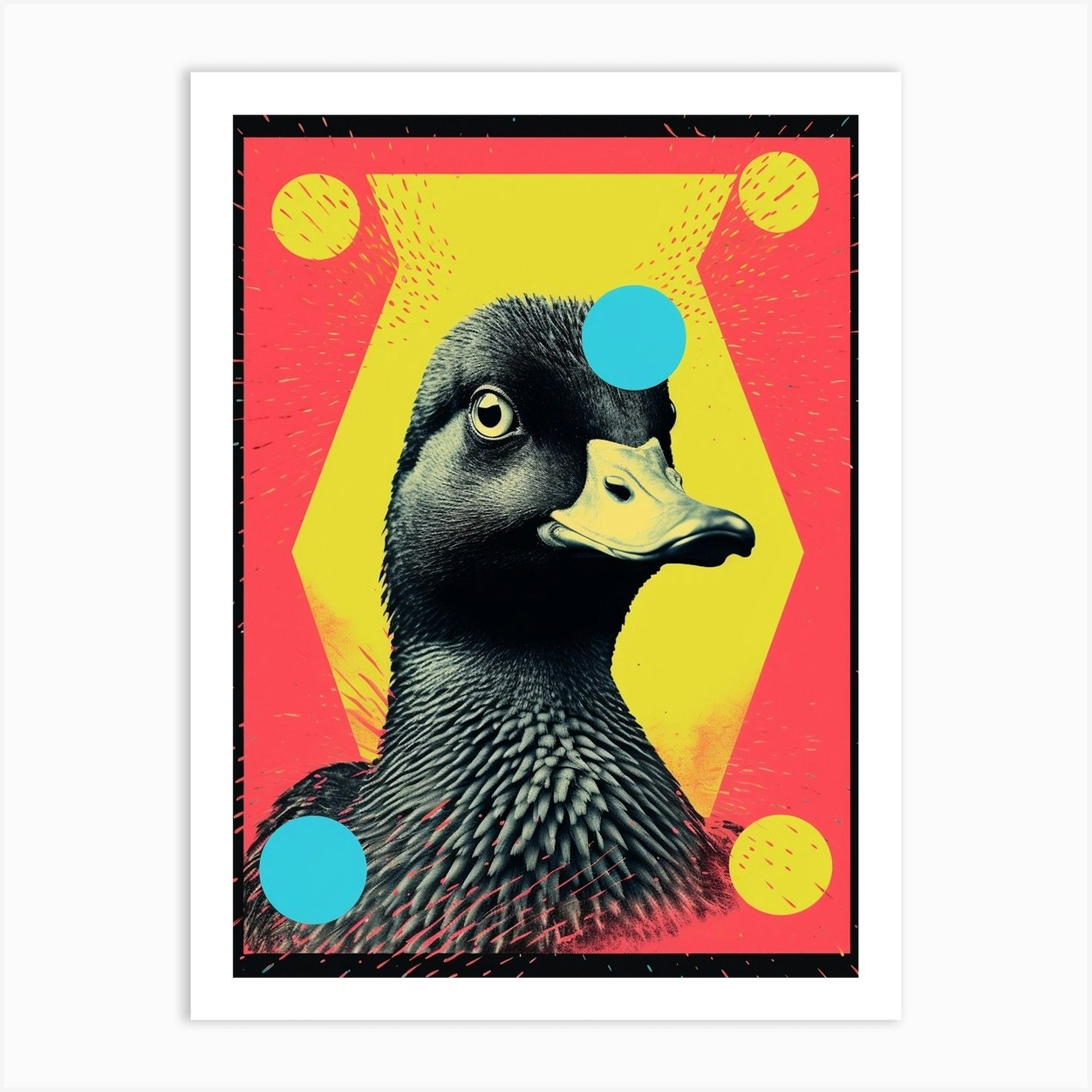 Black Abstract Geometric Duck Risograph Inspired Print 4 Art Print by Into the Pond - Fy