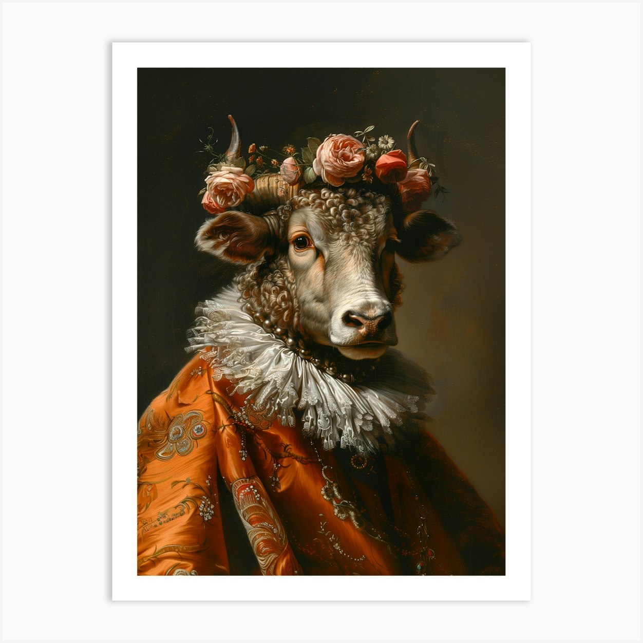 Renaissance Cow 2 Portrait Art Print by Ricky Stevens - Fy