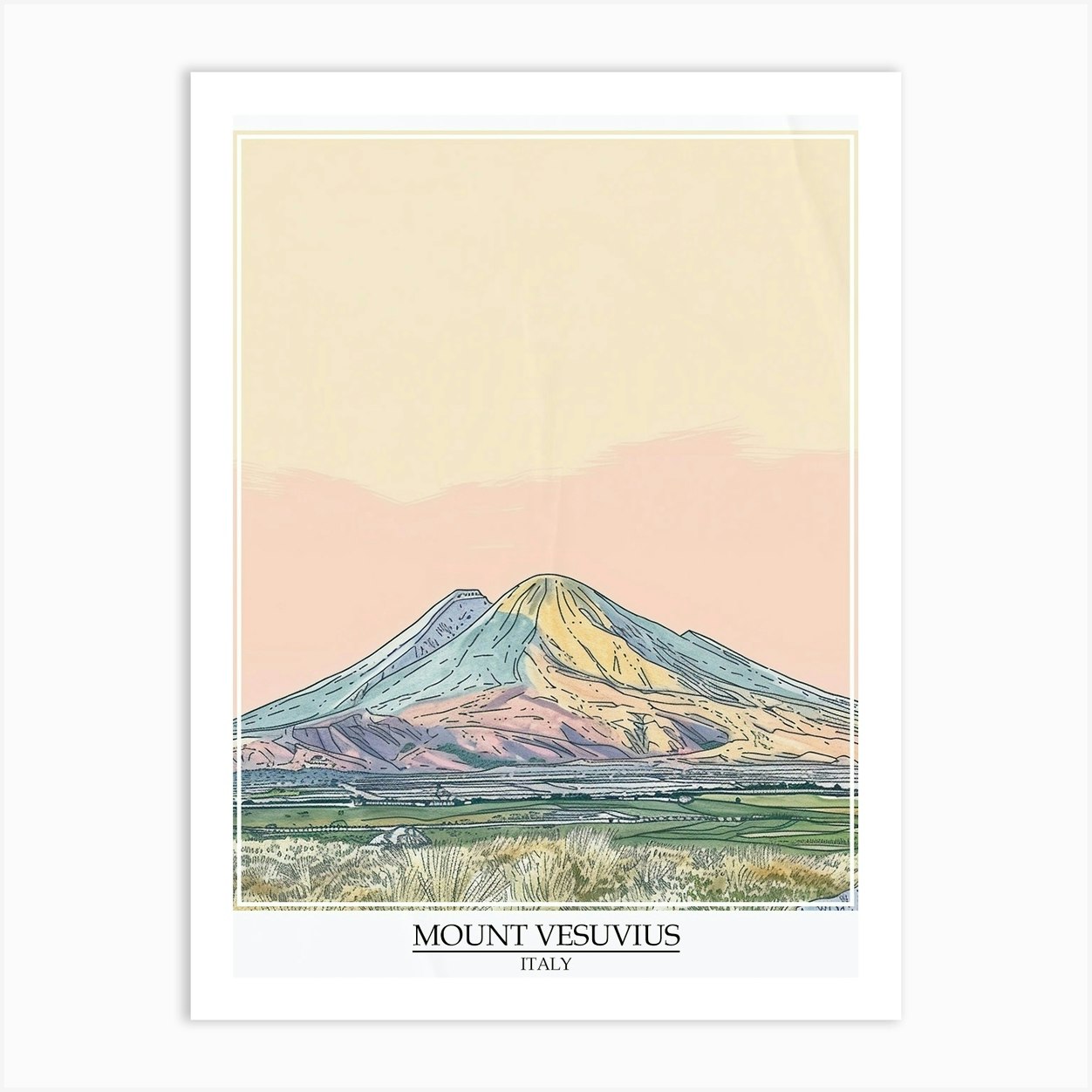 Mount Vesuvius Italy Color Line Drawing 6 Poster Art Print by Pixel ...