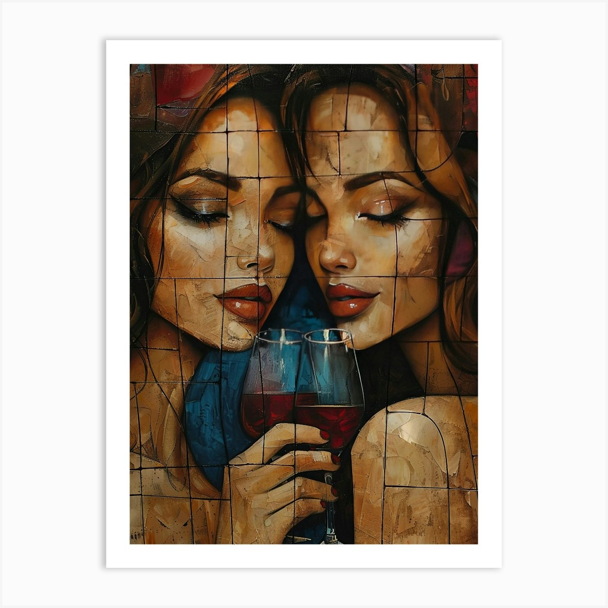 Two Women Drinking Wine 6 Art Print By Artcanvasquest Fy