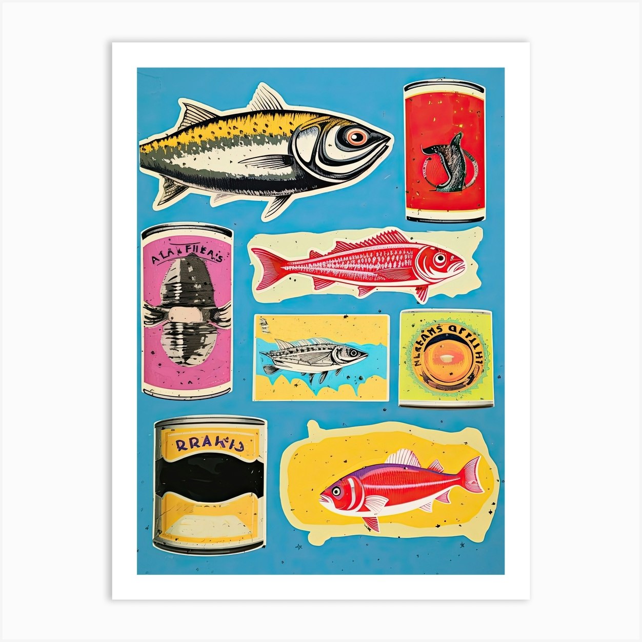 Vintage Tinned Fish, Sardines Illustration Art Print by Mambo - Fy