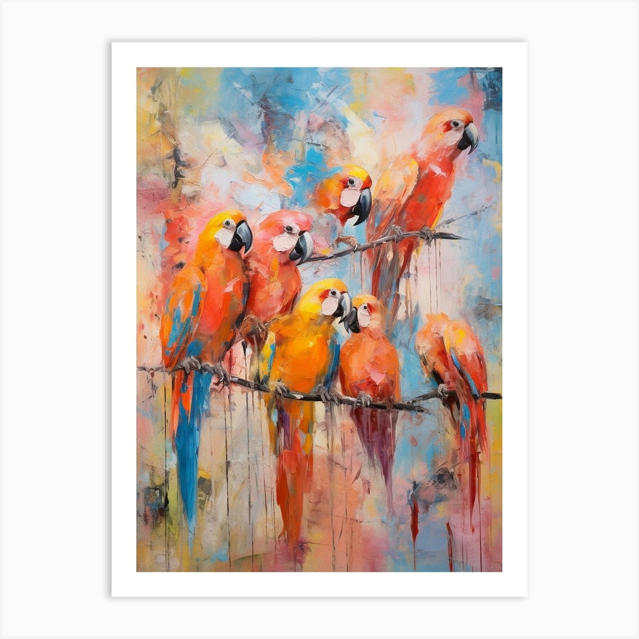 Parrots Abstract Expressionism 4 Art Print by Abstract Art Expressions - Fy