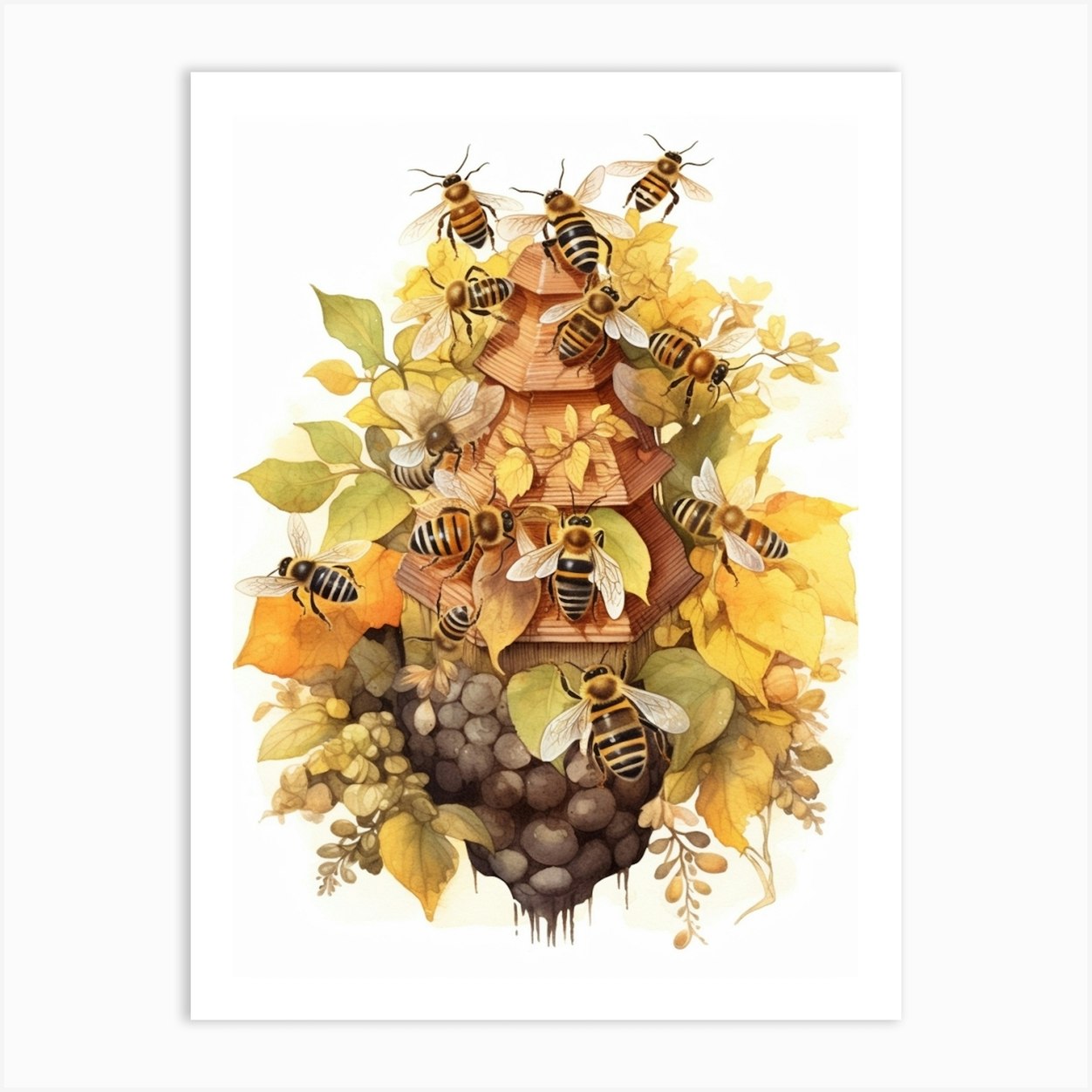 Hive Bee Beehive Watercolour Illustration 3 Art Print by Flora ...