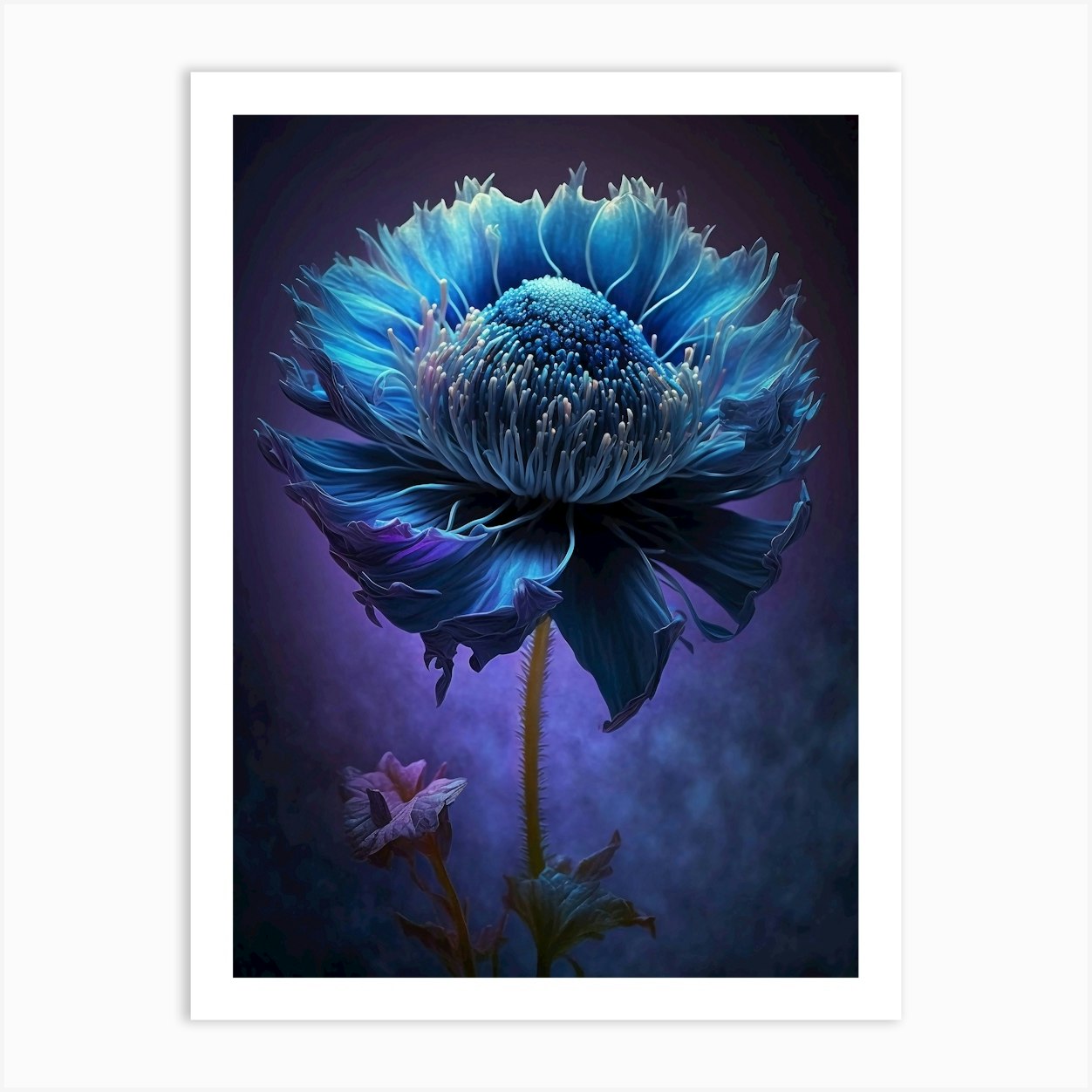 Modern Abstract Blue Flower Art Print By Haroulita Fy