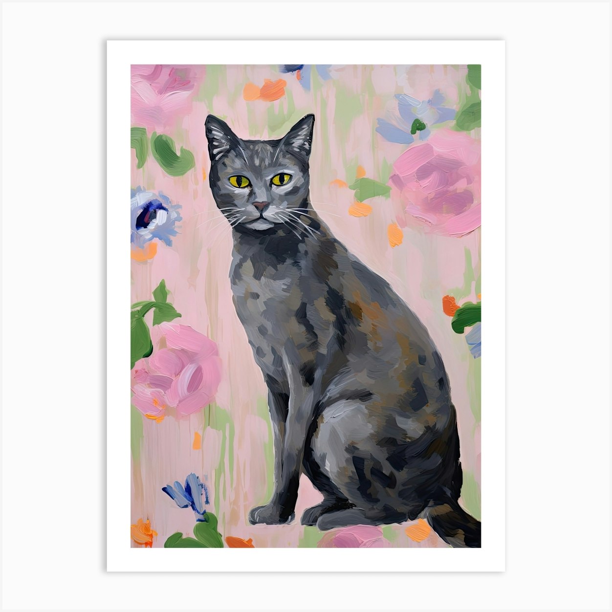 A Chartreux Cat Painting, Impressionist Painting 2 Art Print by ...
