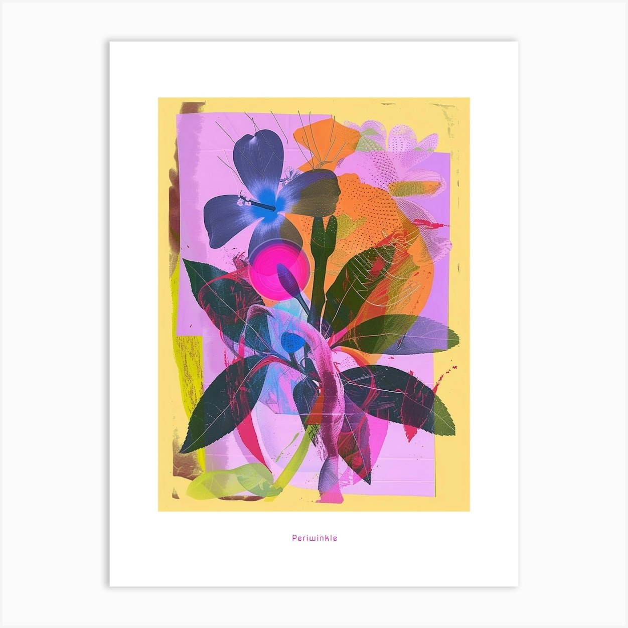 Periwinkle (Vinca) 1 Neon Flower Collage Poster Art Print by Botanic ...