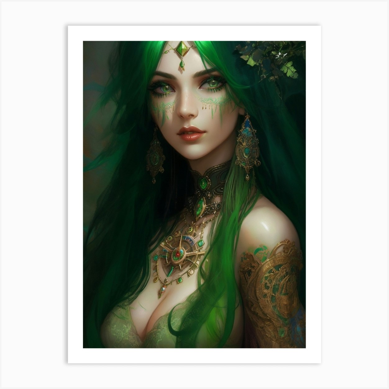 Gypsy Beautiful Sexy Woman Green Hair Dark 1 Art Print By