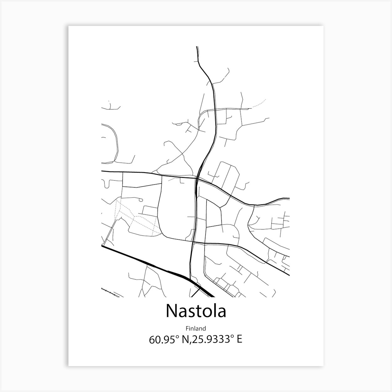 Nastola,Finland Minimalist Map Art Print by Kamluu - Fy