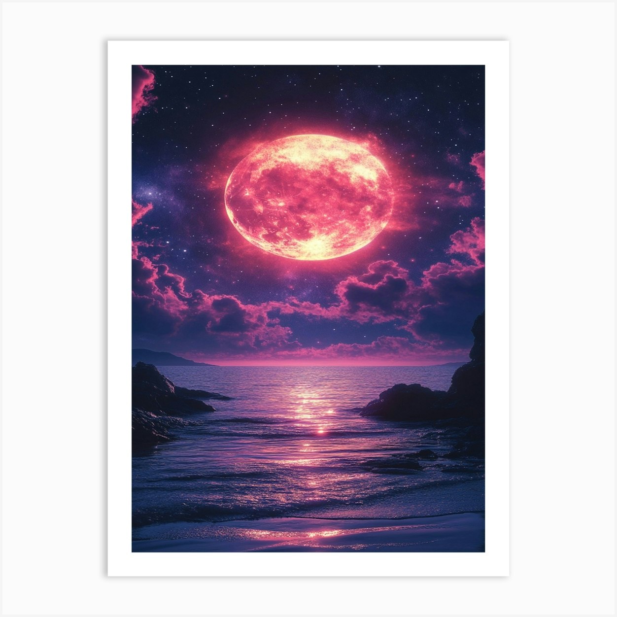 Pink Moon Art Print by Rizwana Khan - Fy