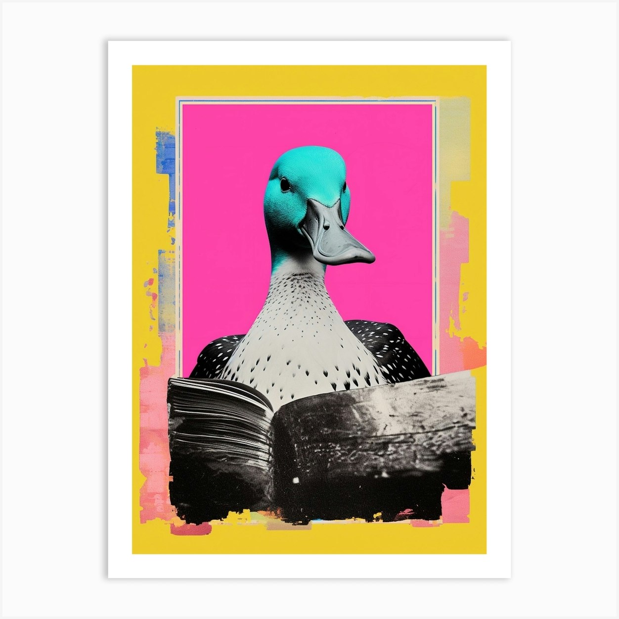 Risograph Style Collage Of A Duck Art Print by Into the Pond - Fy
