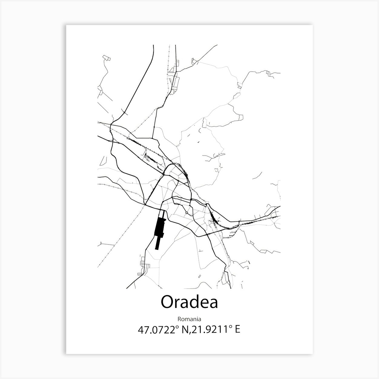 Oradea,Romania Minimalist Map Art Print by Kamluu - Fy