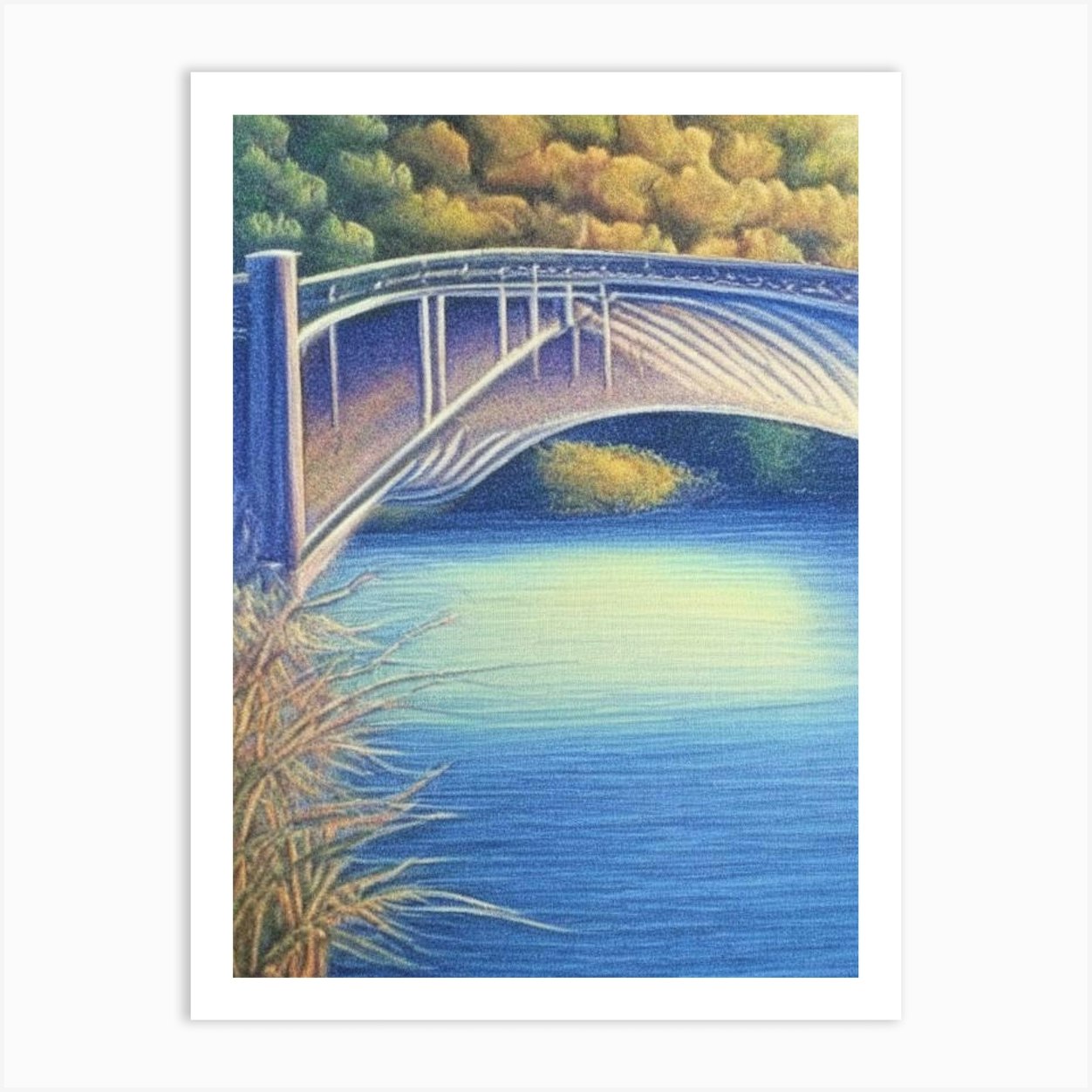Bridges Over Water Waterscape Crayon 1 Art Print by Hydro Hues - Fy
