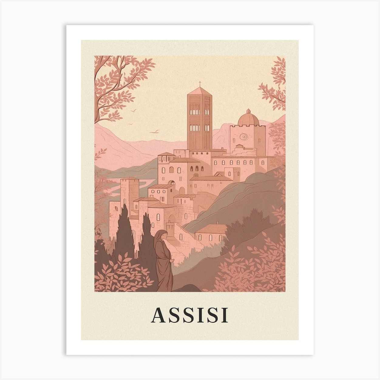Assisi Vintage Pink Italy Poster Art Print By Medart Fy