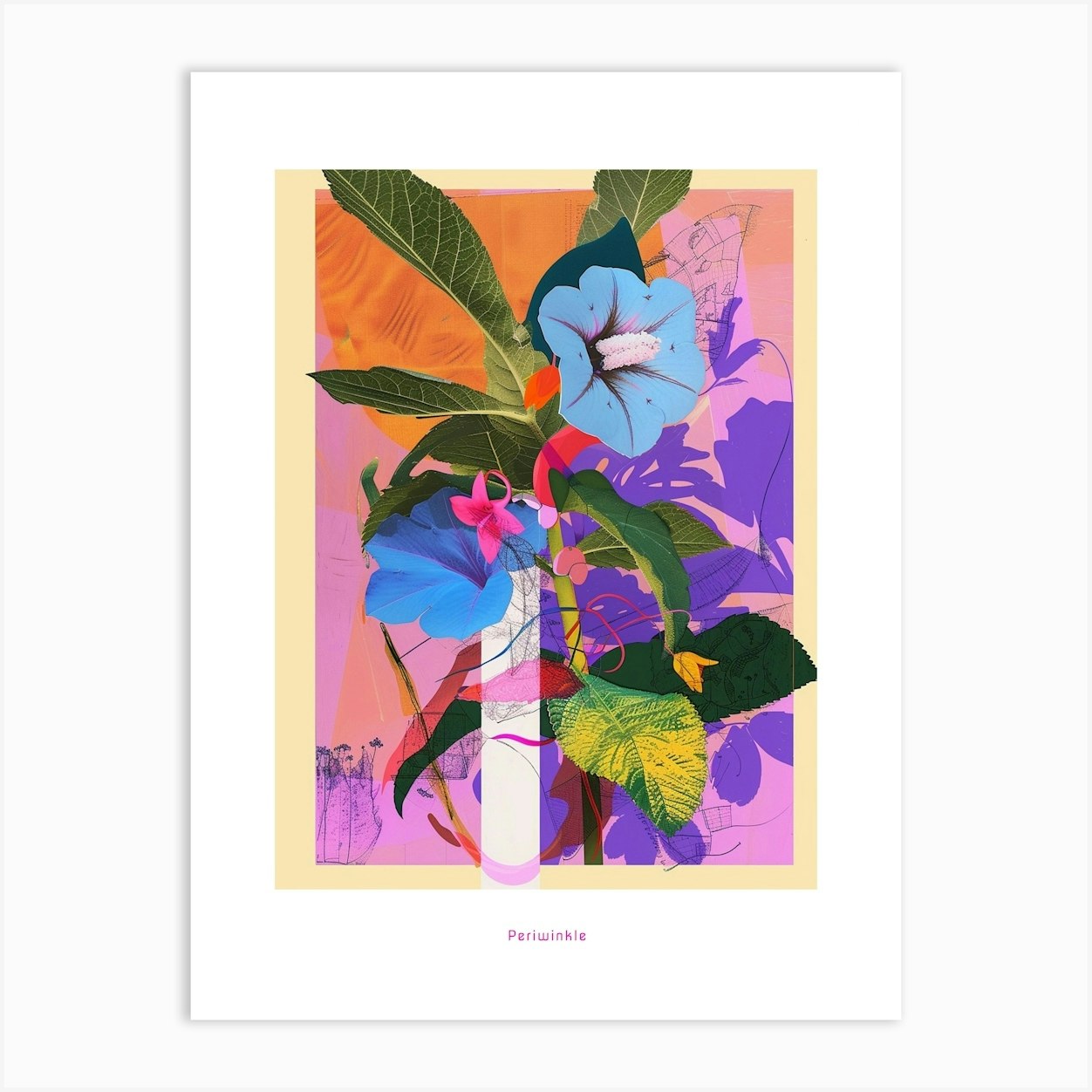 Periwinkle (Vinca) 4 Neon Flower Collage Poster Art Print by Botanic ...