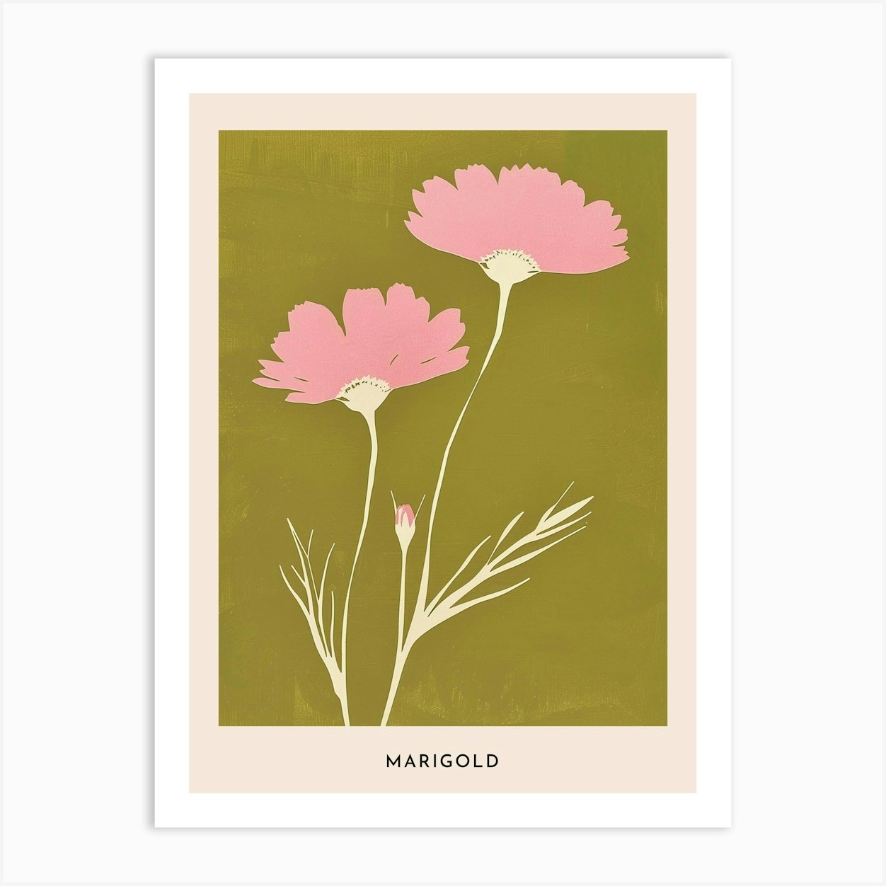 Pink & Green Marigold 3 Flower Poster Art Print by Botanic Studio - Fy