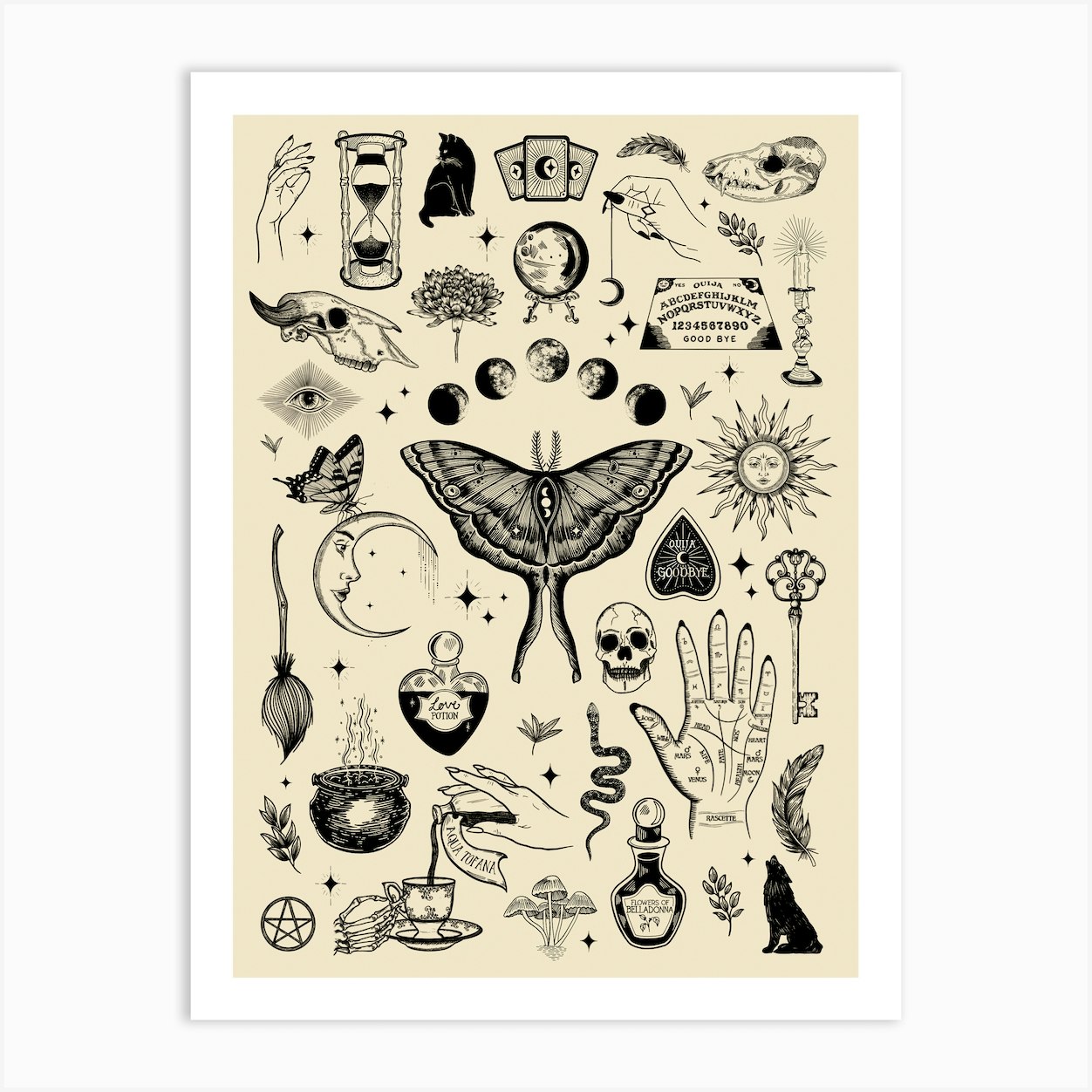 Occult Tattoo Flash Sheet Art Print by Print Yourself Mad - Fy